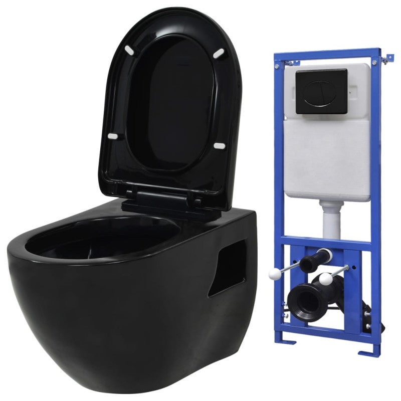 VidaXL Inodoro de pared con cisterna oculta cerámica negro | Leroy Merlin