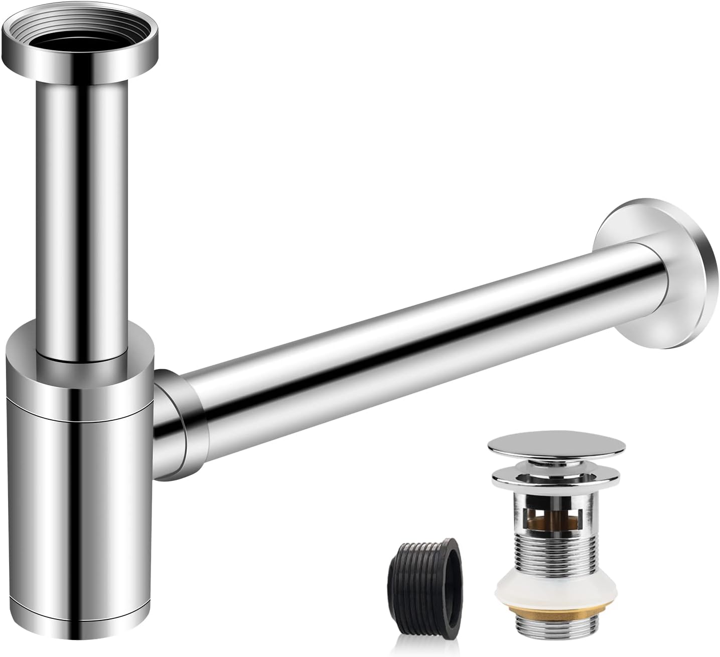 Siphon de Lavabo avec Bonde de Lavabo, Universel Tube Siphon de Lavabo Siphon Acier Inox 1 1/4 x ...