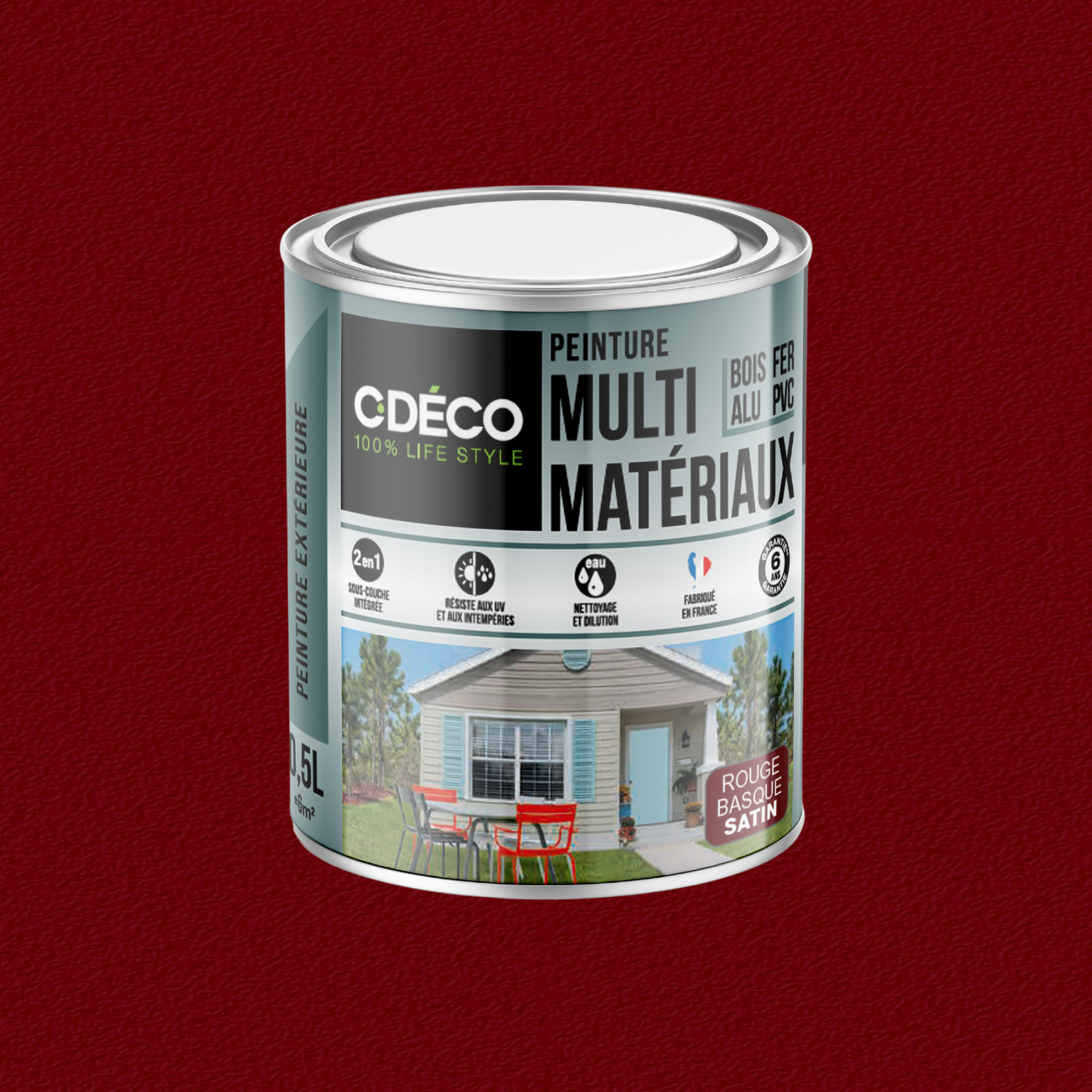 Peinture Multi Matériaux CDECO Rouge Basque Satin 0L5 | Leroy Merlin
