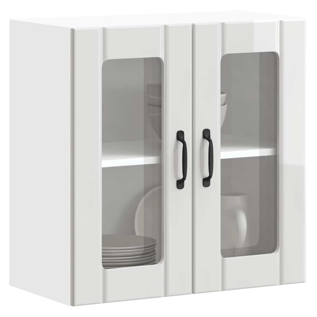 Meuble murale de cuisine avec porte vitrée Bois d'ingénierie blanc ...