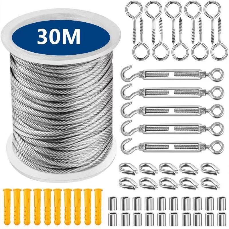 Cable De Acero Inoxidable Recubierto De Goma De 30 M Kit Para Colgar Cable De Acero Inoxidable Recubierto De Goma De 30 M Kit Para Colgar