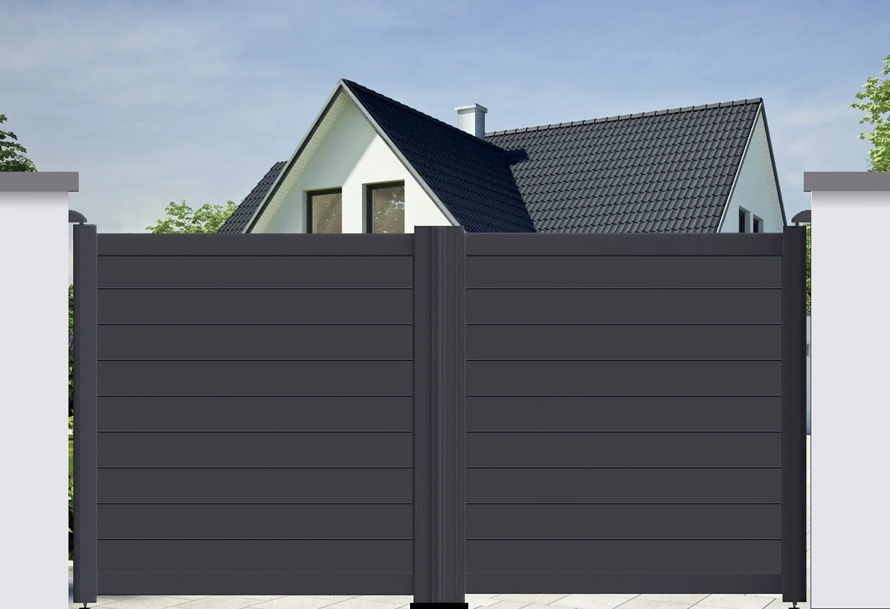 Portail battant plein aluminium - l.350 x H.169.7 cm - Gris Anthracite ...