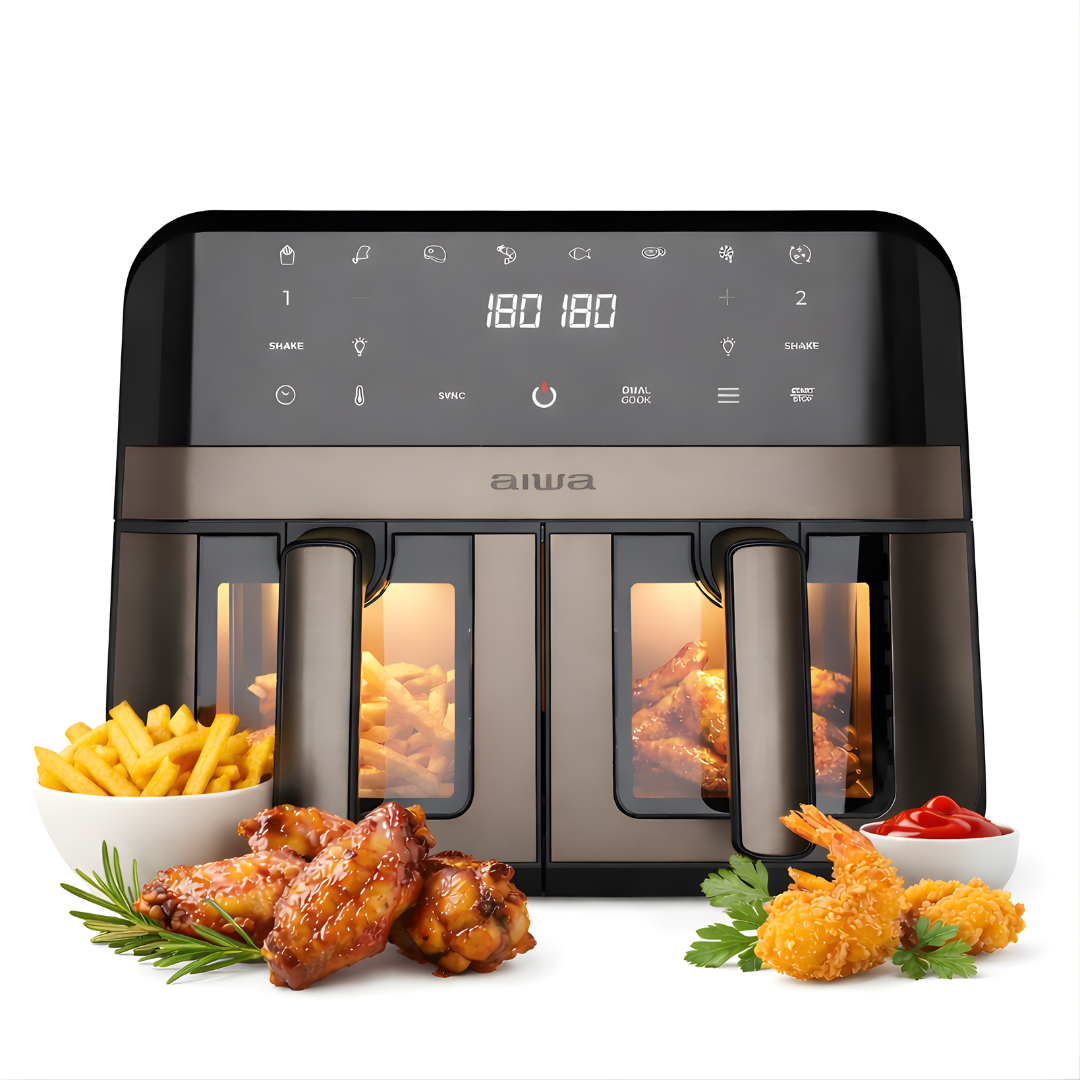 Friggitrice ad Aria AIWA Futago 9L Doppio Cestello 2400W Inox Finestra ...