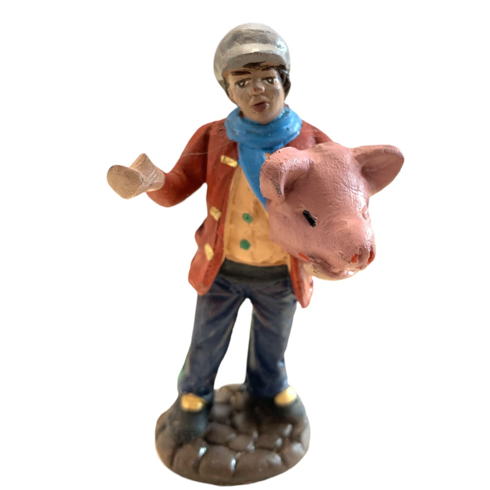 Berger avec cochon figurine en terre cuite faite à la main pour crèche ...