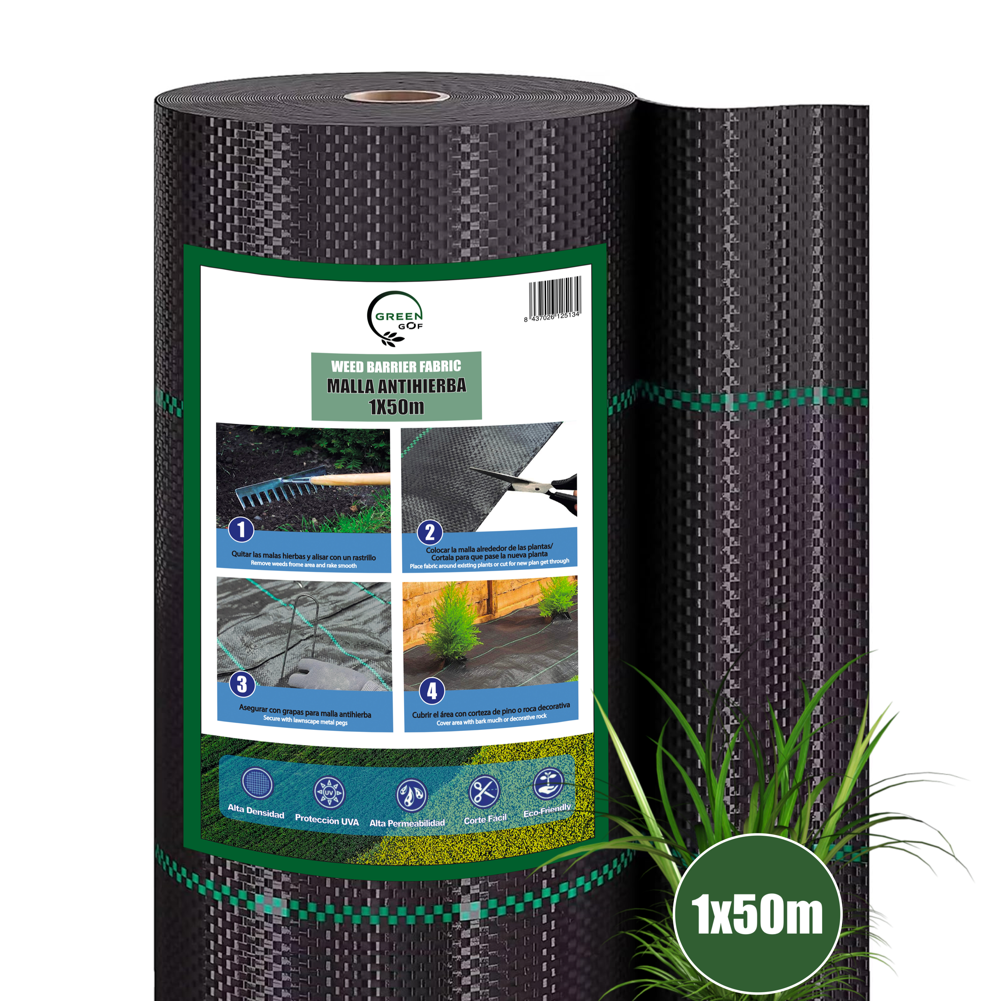 GREEN GOF Malla Antihierbas Premium 1x50m, 130g/m² - Ultra Resistente ...