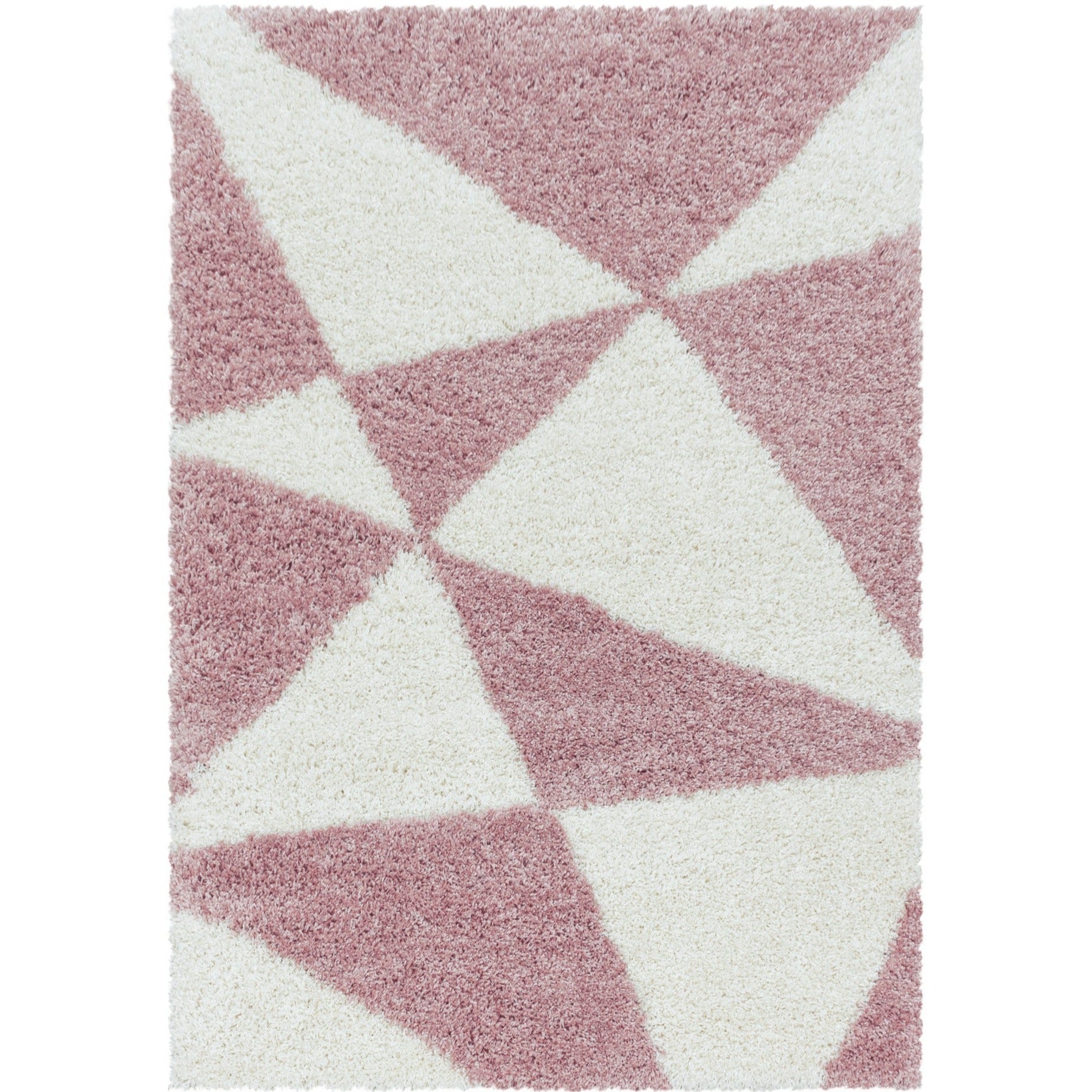 TRIANGLE - Tapis à poils longs et motifs Géométrique - Rose et Blanc ...