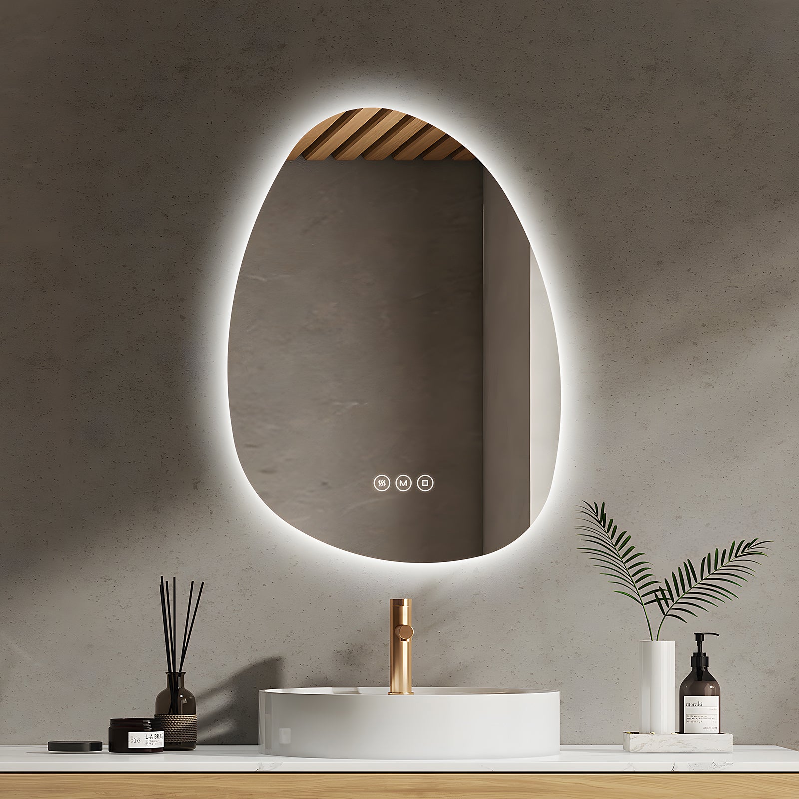 EMKE Miroir salle de bain avec éclairage L.75 x H.55 cm, Miroir ...