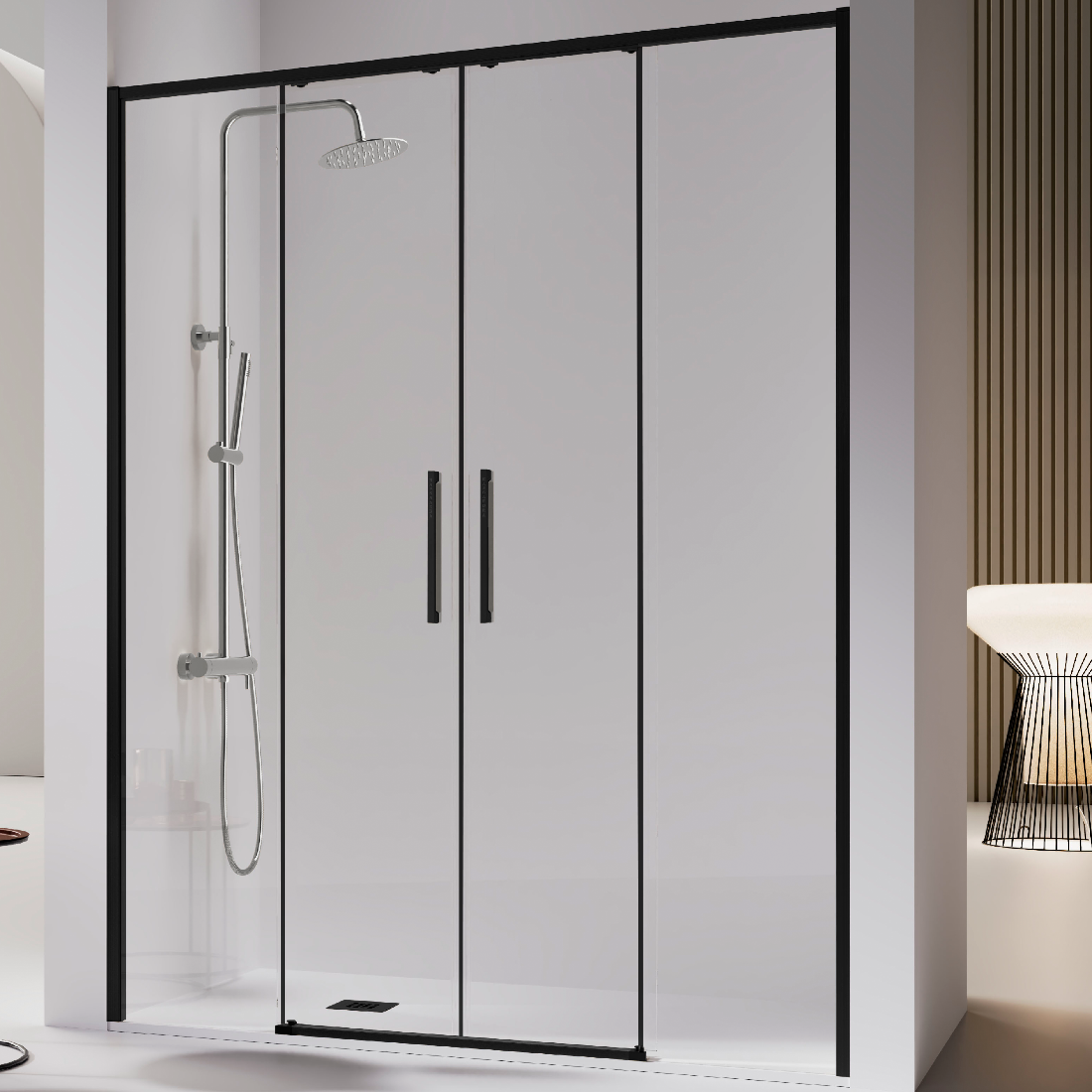 Paroi de douche 2 verres fixes + 2 portes coulissantes DELTA noir mat ...
