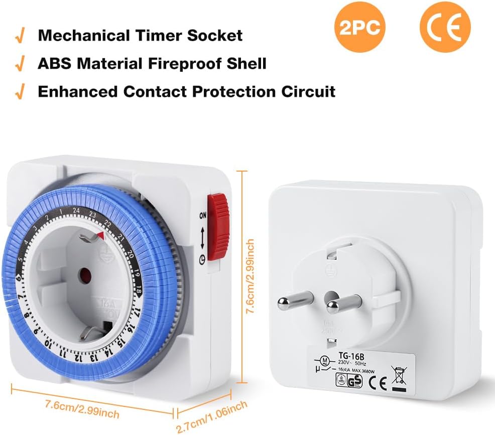 Programmateur mécanique, prise de minuterie 2PC, prise programmable mécanique intérieure ...