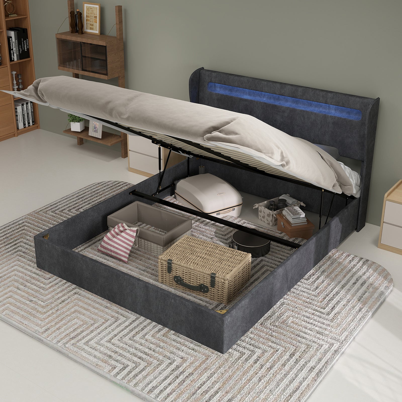 Lit Capitonné Moderne Minimaliste Gris 140x200 cm - Tête de Lit Souple ...