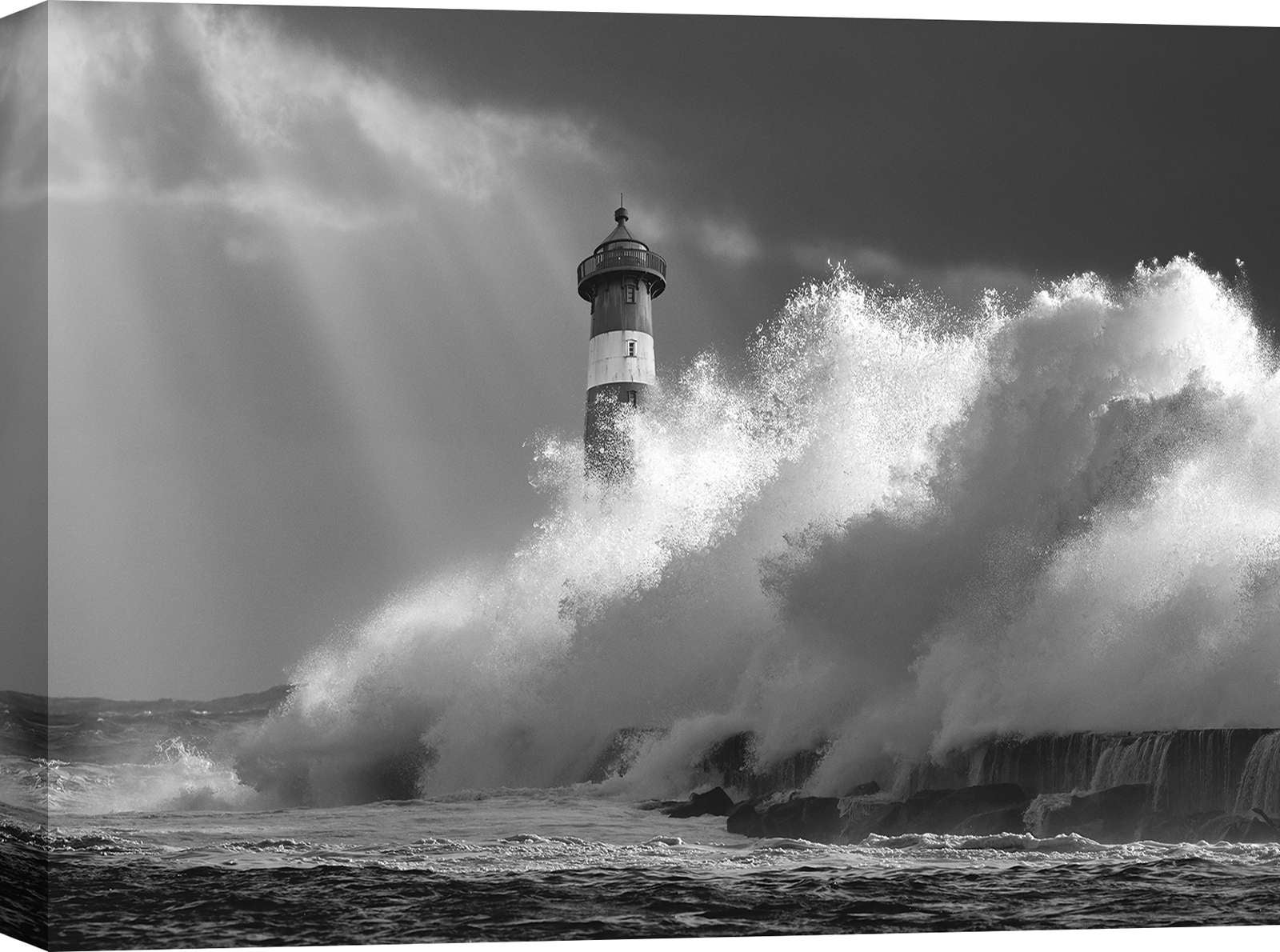 Phare et mer - impression sur toile - Pangea Images - La grande vague ...