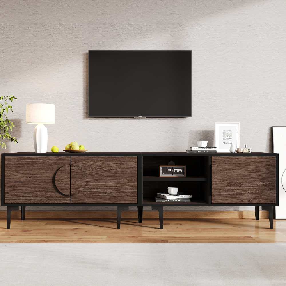 Mueble TV bajo 180 cm con almacenaje, mueble para televisión hasta 80 ...
