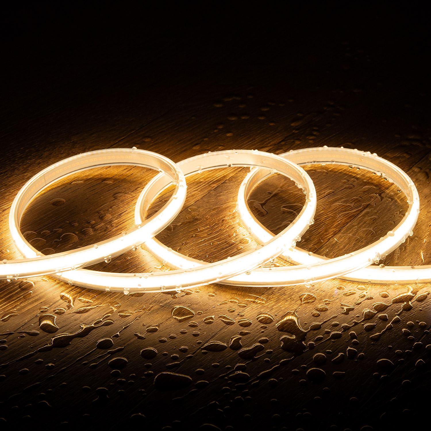 Ruban LED Dimmable 220V COB 320 LED/m Blanc Chaud 8W/m 720lm/m Largeur 12mm Coupe 50cm IP65 ...