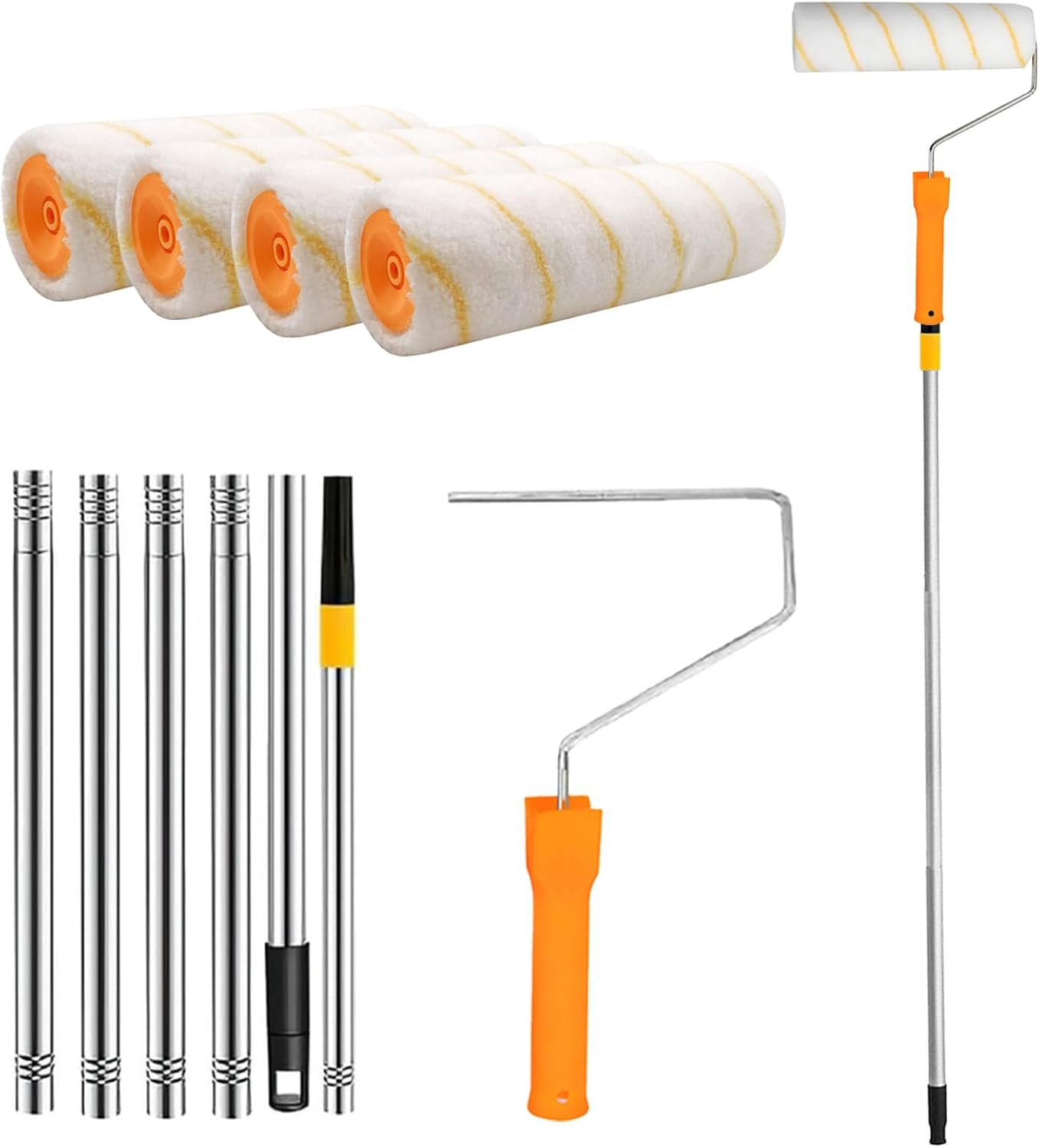 Kit Peinture Rouleau 30-180 cm, Pinceau Mural, 4 Rouleaux de Rechange ...