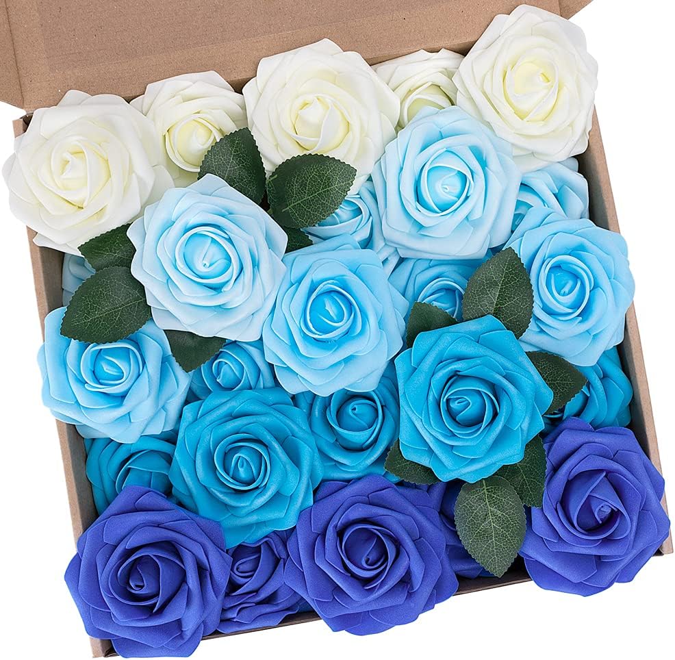 Fleurs Artificielles Roses,25PCS Mousse Rose avec Feuille et Tige ...