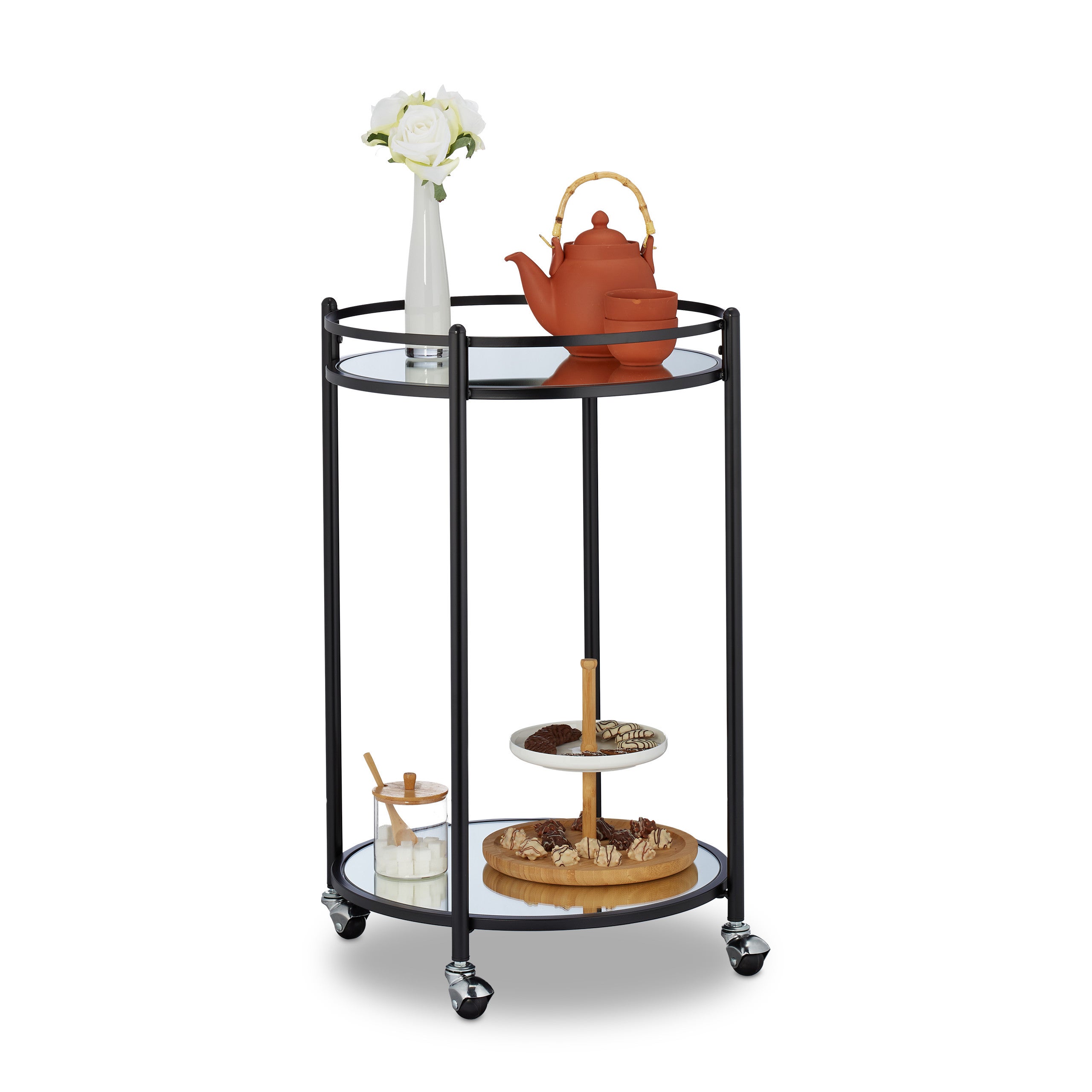 Relaxdays Chariot cuisine, rond, desserte avec 2 étages, acier, bar ...