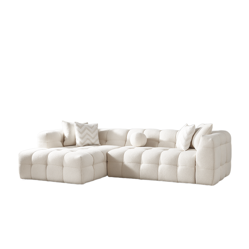 Canapé LUNA d'angle tissu laine bouclette 290cm 4/5 places | Leroy Merlin