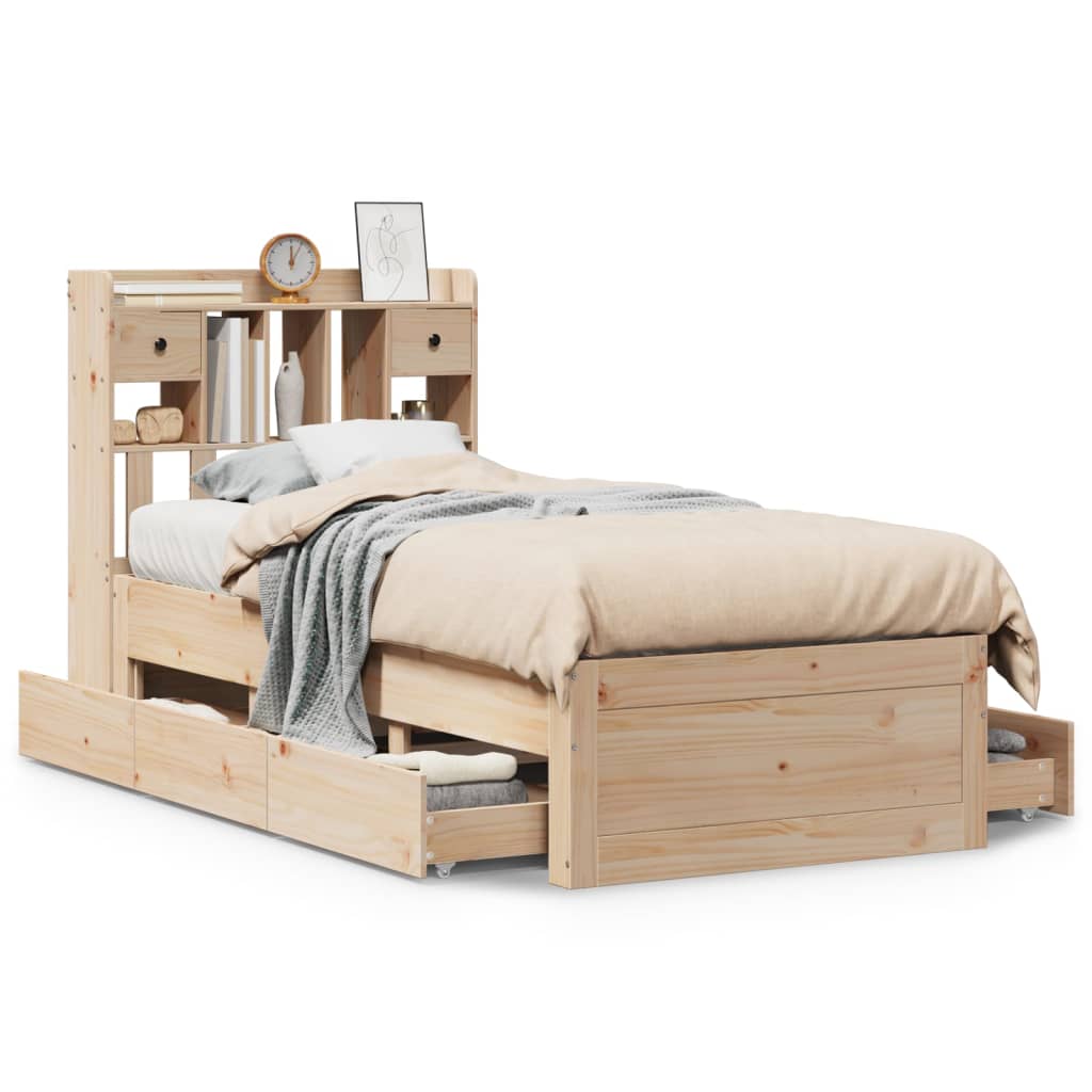 Lit simple | Lit adulte | Lit bibliothèque sans matelas 90x190 cm bois ...