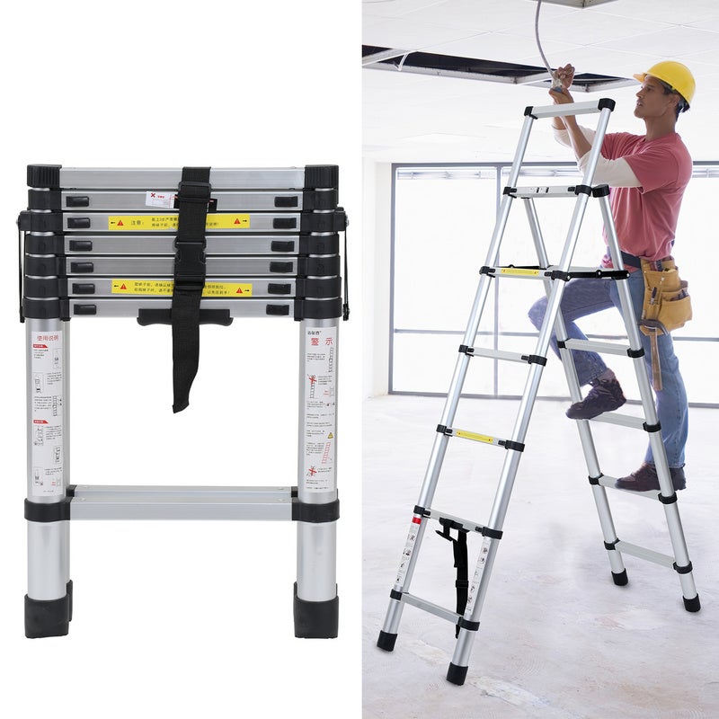 Escalera telescópica 2,0m+2,3m hasta 150 kg Escalera de tijera ...