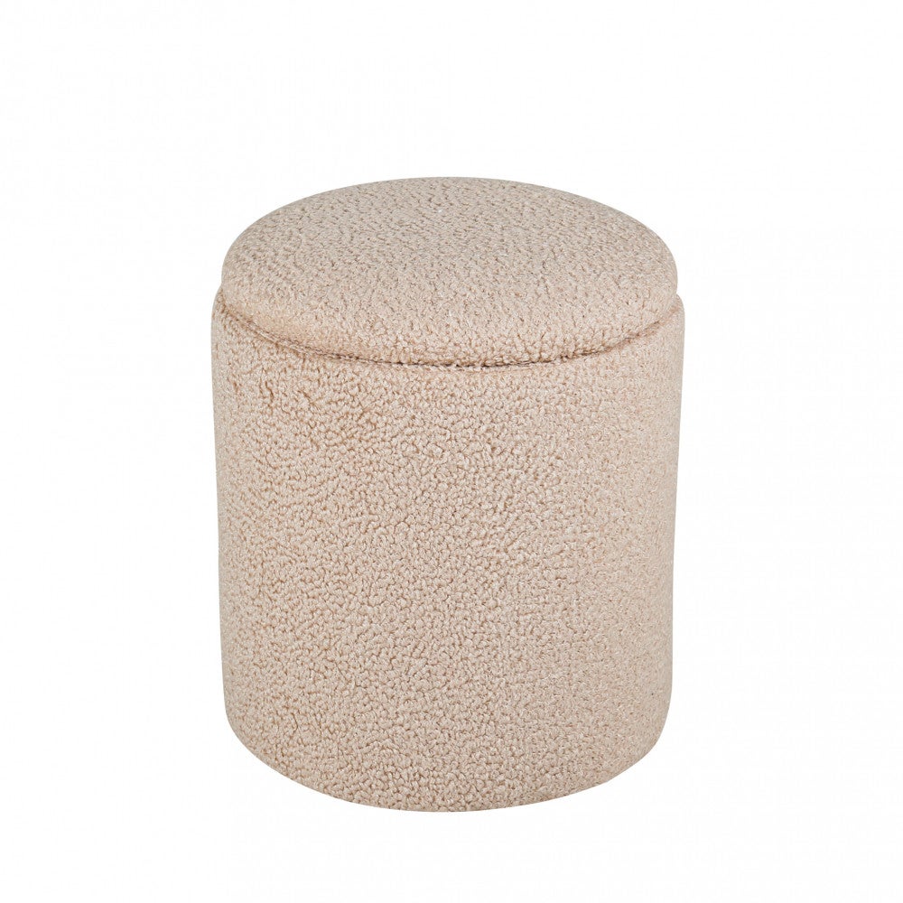 Pouf coffre rond en tissu bouclette ø32cm - Beige | Leroy Merlin