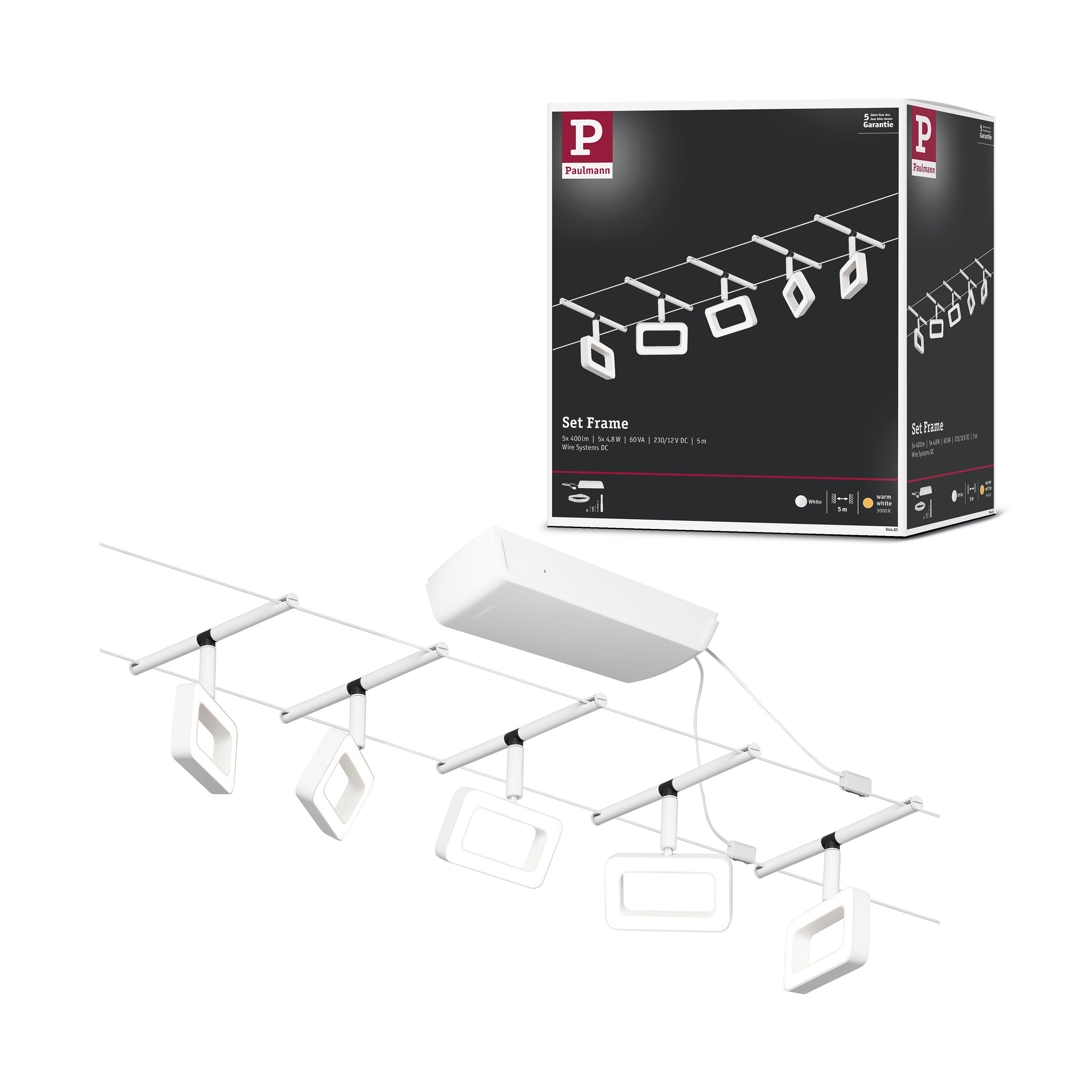 CorDuo Système sur câbles LED Frame Kit de base 5x280lm 5x4,8W 3000K ...