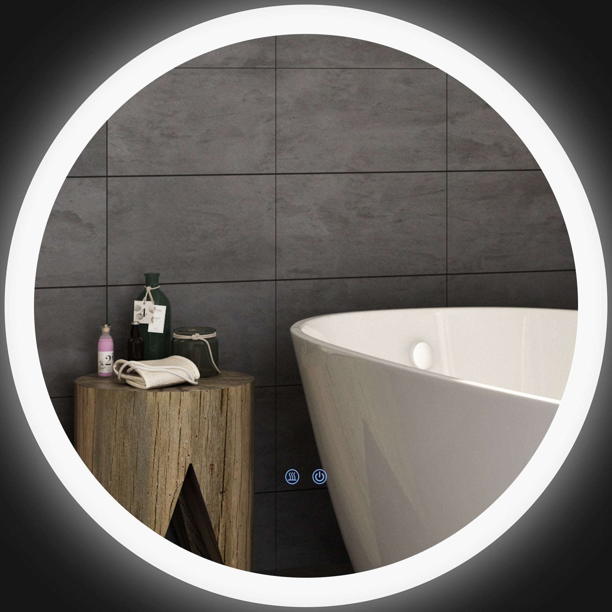 Miroir rond lumineux LED de salle de bain Ø 70 cm blanc argent | Leroy ...