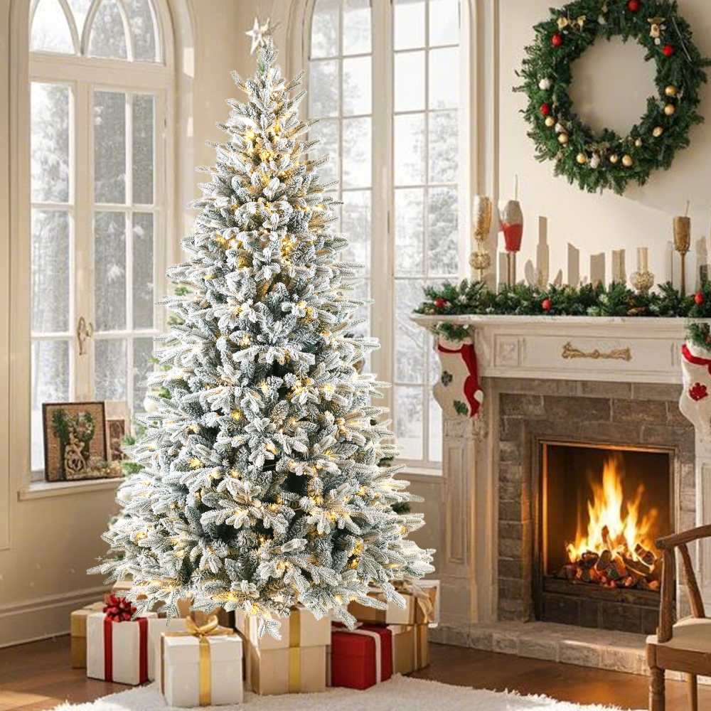 Árbol de Navidad Artificial 210 cm con Iluminación, Efecto Nieve y 320 ...