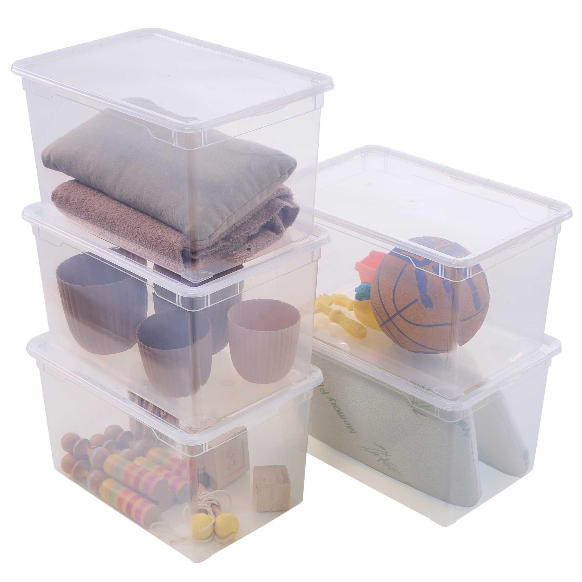 Lot de 5 boîtes de rangement en plastique transparent 46L avec ...