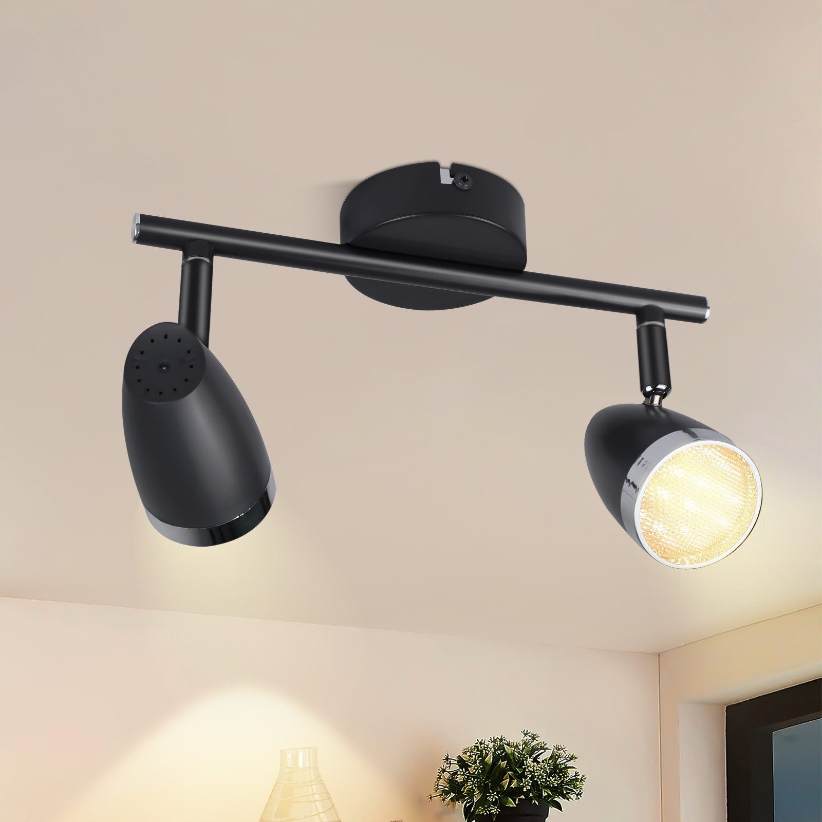 NETTLIFE Foco de techo LED 2 bombillas modernas 4W negro 3000K ...