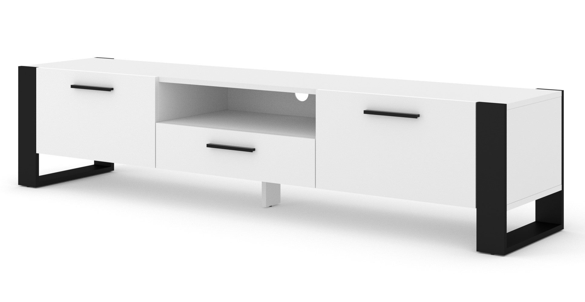 Meuble TV Nuka 200 cm meuble Hi-fi sideboeard Blanc mat jambes noires ...