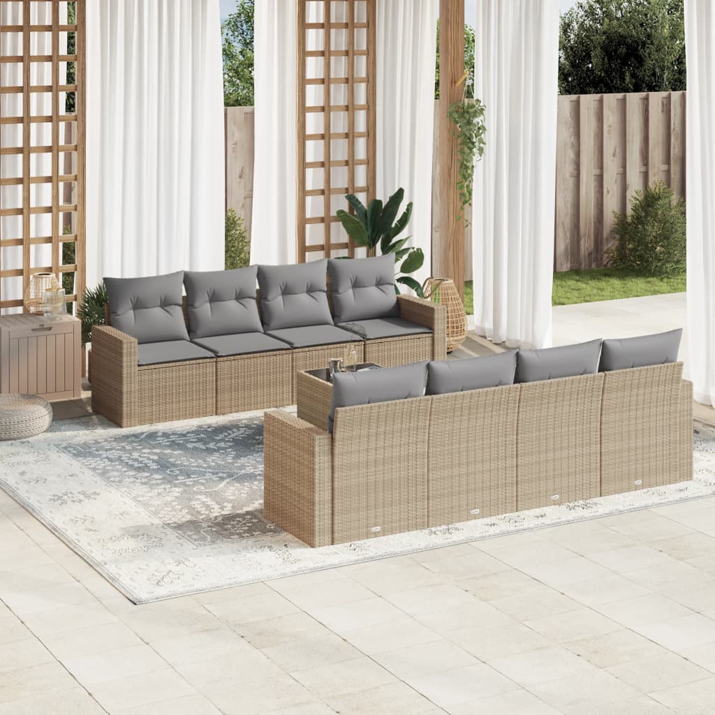 Set Divano da Giardino 9 pz con Cuscini Beige in Polyrattan vidaXL ...