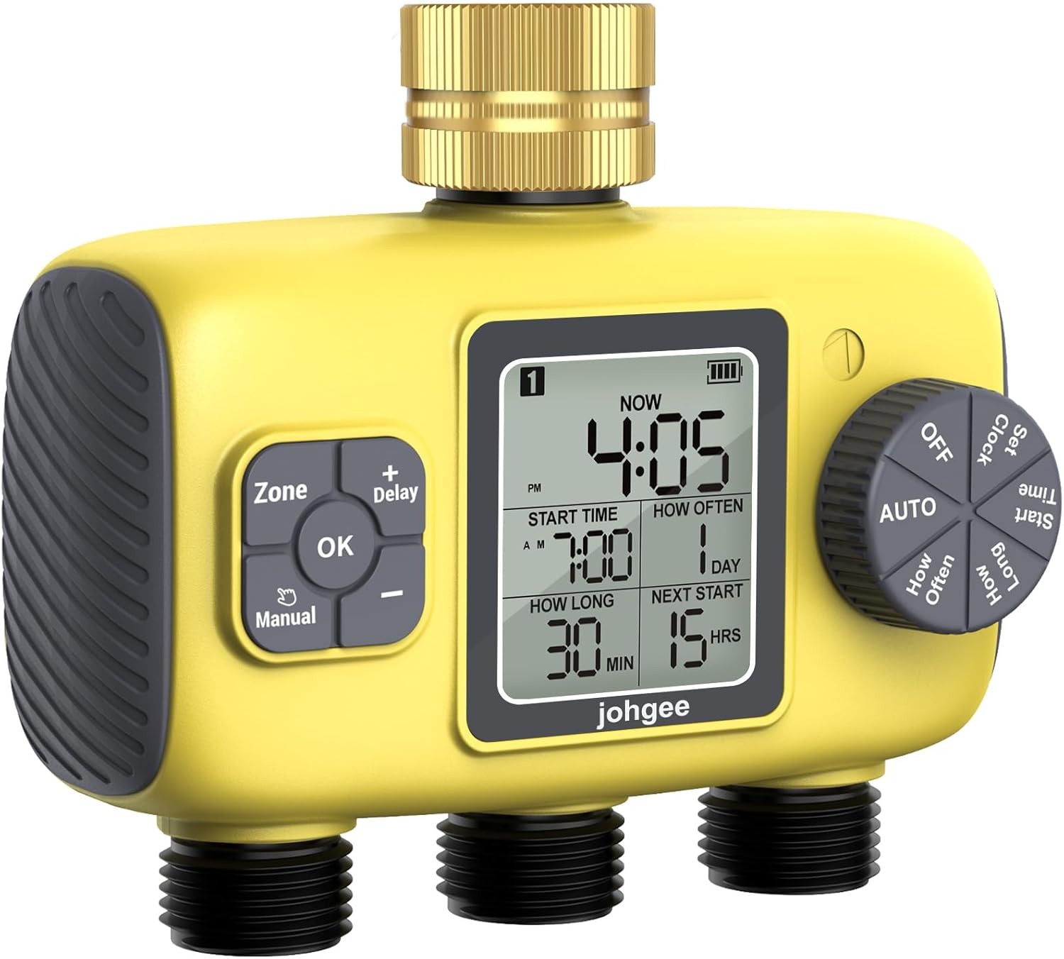 Programmateur Arrosage 3 Voies avec Entrée en Laiton, Minuteur Arrosage Automatique avec Retard ...