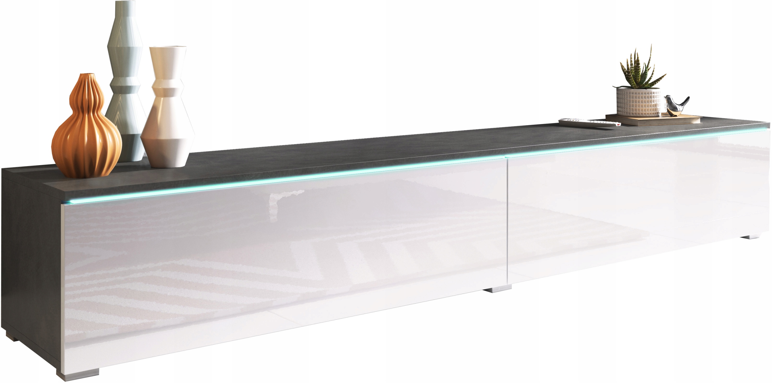 Meuble TV Lowboard D180 Matera/Blanc brillant, Nombre de portes : 2 ...