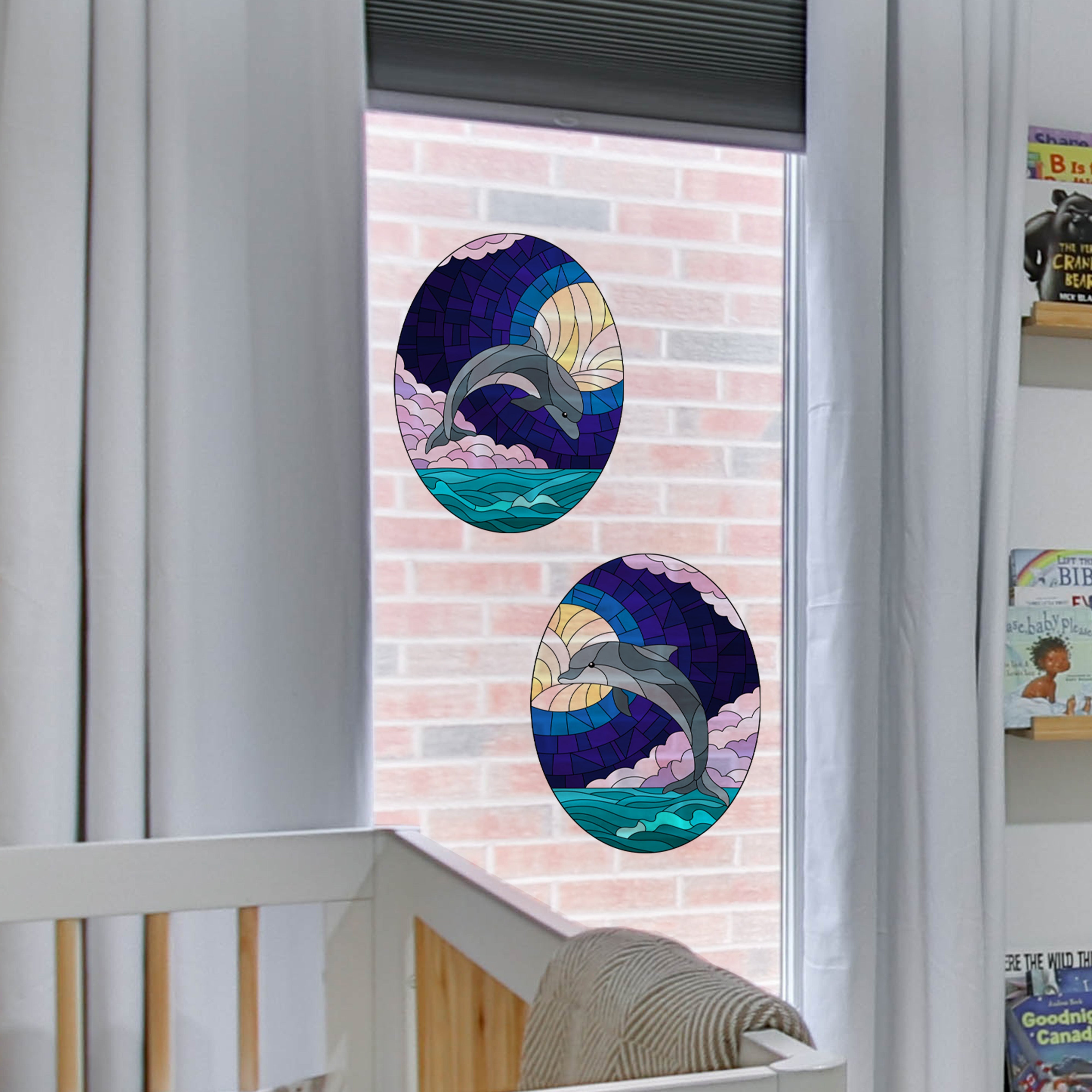 Sticker électrostatique pour vitre, illustration de dauphins sautant ...