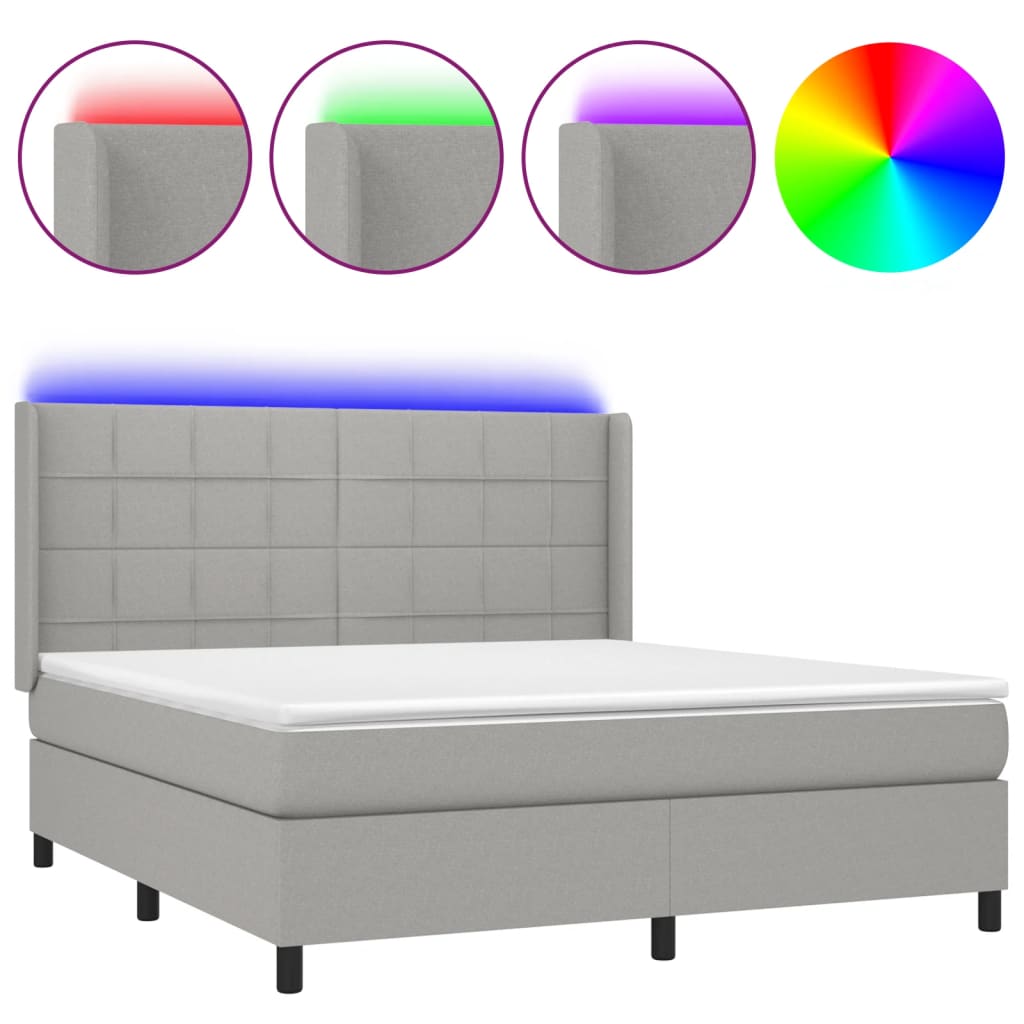 Lit double | Lit Adulte | Sommier tapissier matelas et LED Gris clair ...