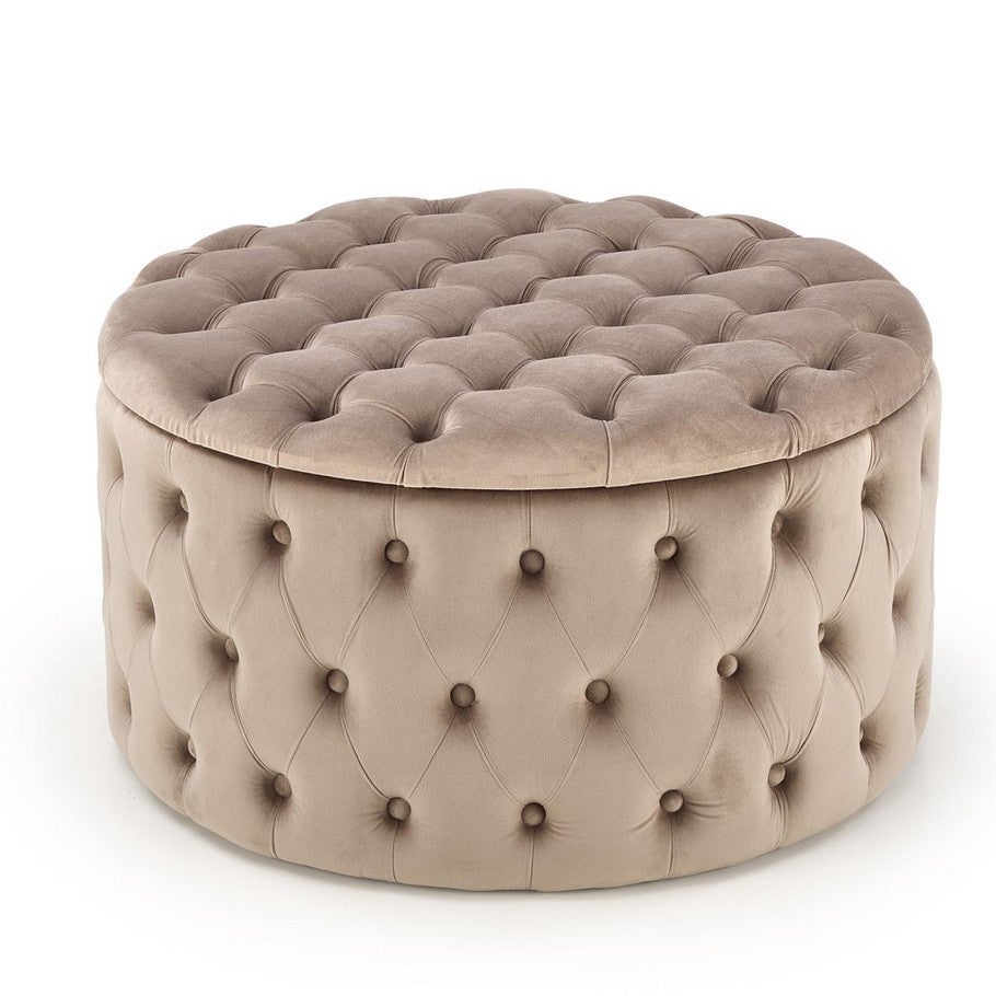 Pouf beige capitonné 70cm avec coffre Lydie | Leroy Merlin