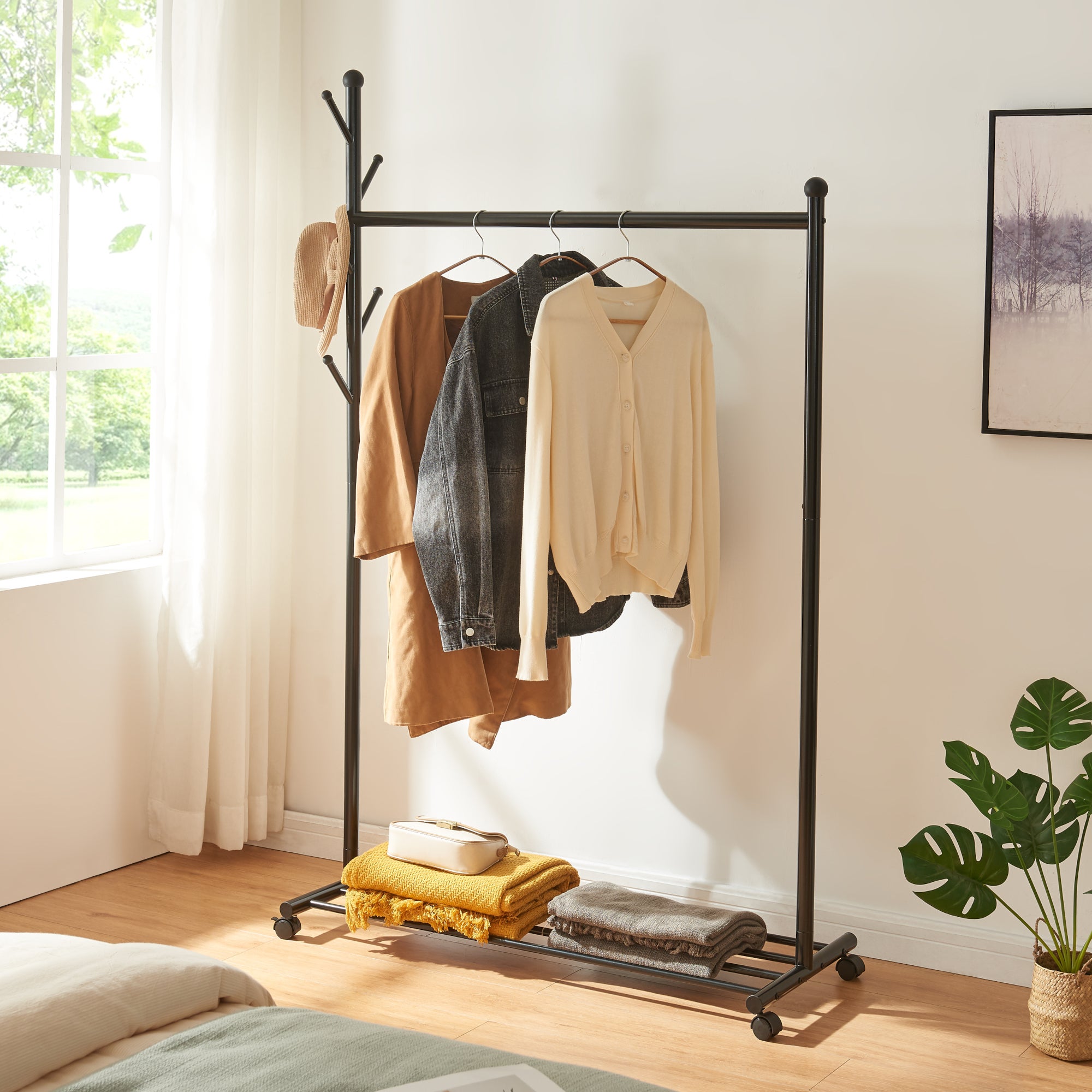 Perchero burro Snåsa con estante 5 perchas metal 170x105x43cm - Negro ...