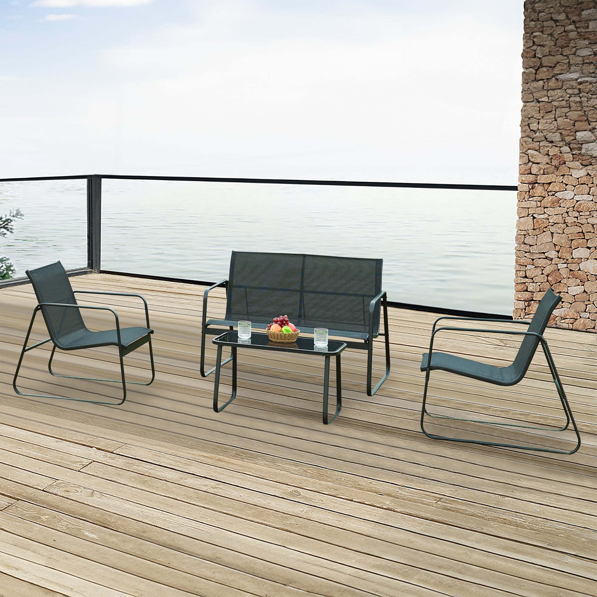 Ensemble de meubles de jardin 4 pièces Anzi table basse banc et 2 ...