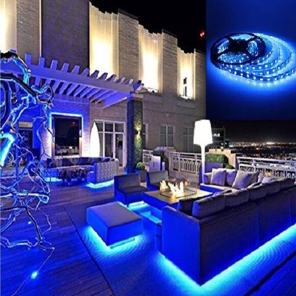RUBAN 300 LED SMD 5050 FLEXIBLE 5M ADHÉSIF LUMIÈRE BLEUE IP65 14,4 W/MT ...