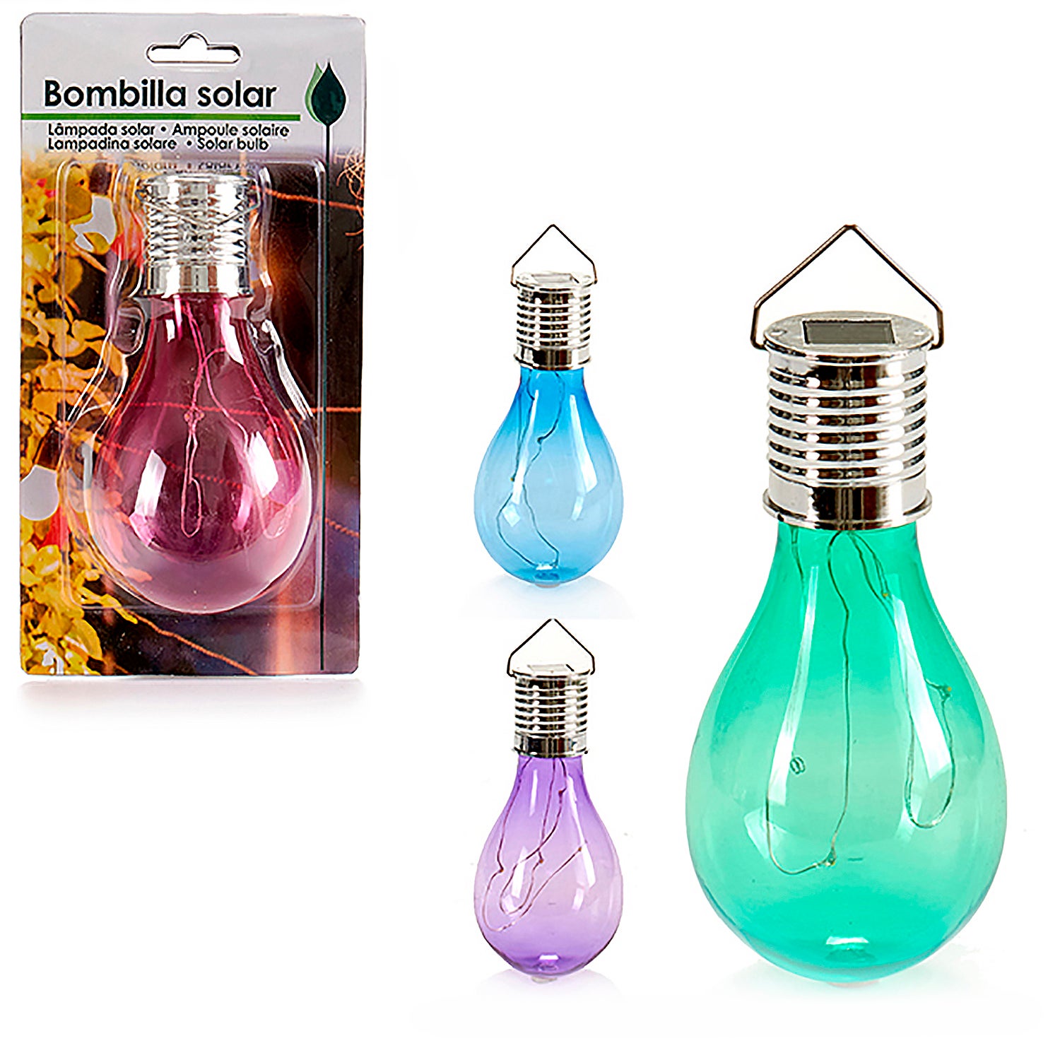 Set de 4 bombillas solares surtido en 4 colores 7,5x15x7,5 Cm. Color ...
