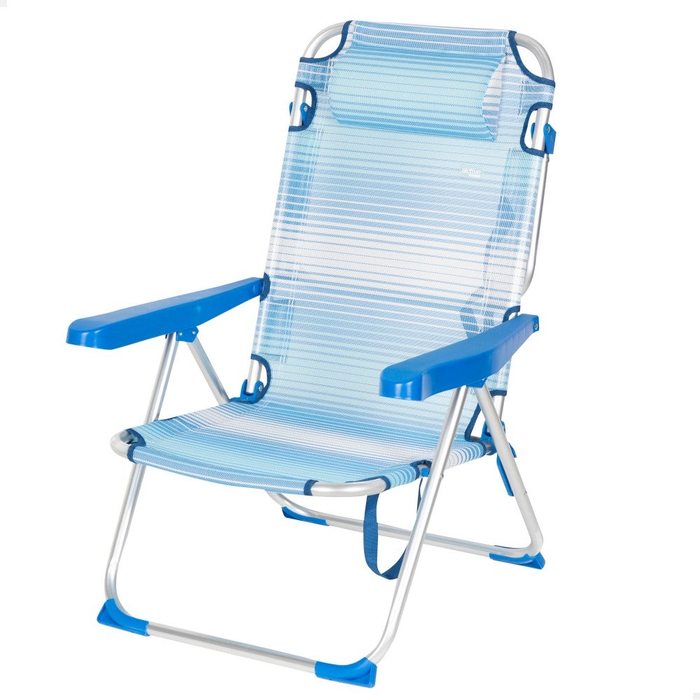 Aktive Silla de playa plegable y reclinable 5 posiciones rayas azul c ...