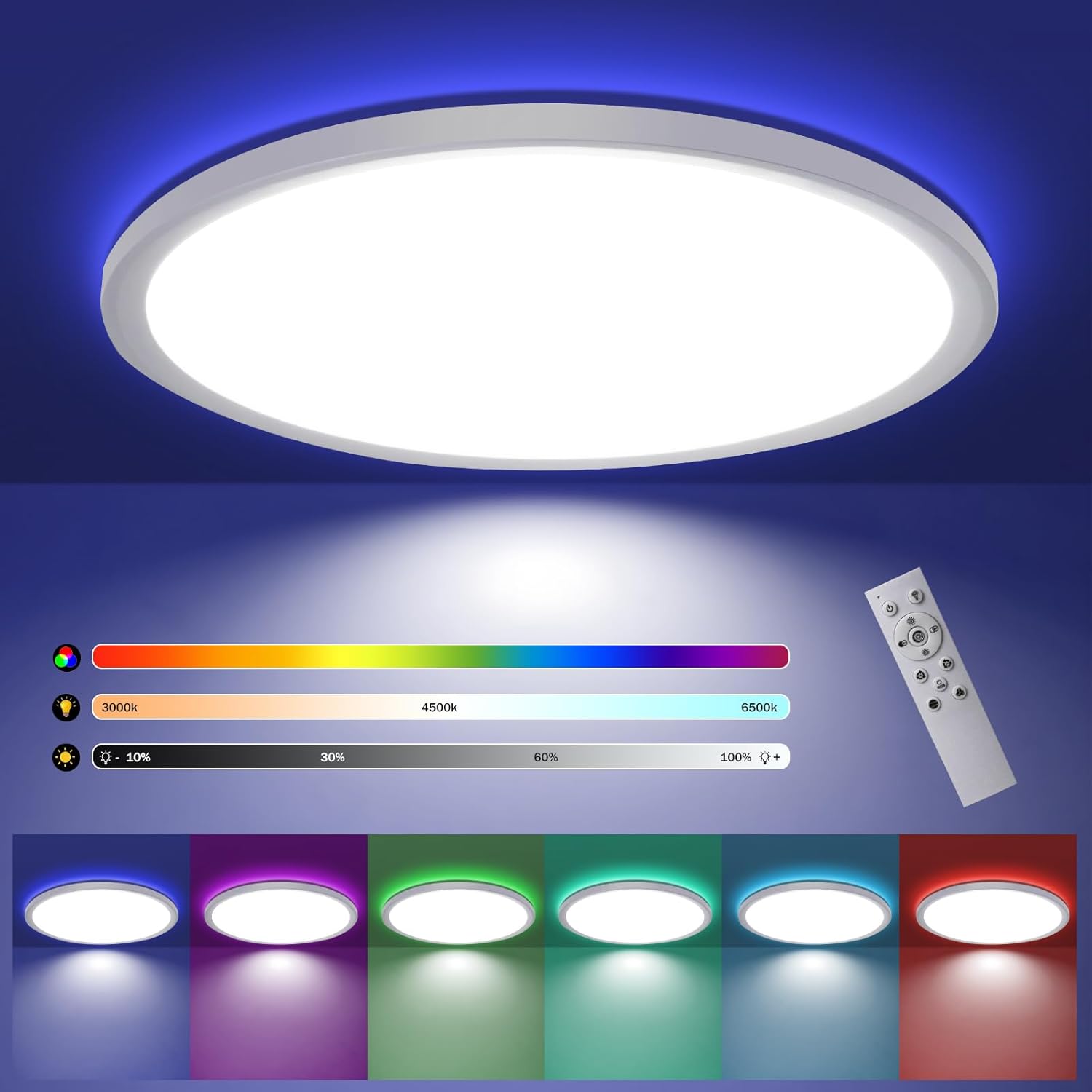ZMH Plafón LED redonda regulable - 28 W - Mando a distancia - Cambio de ...