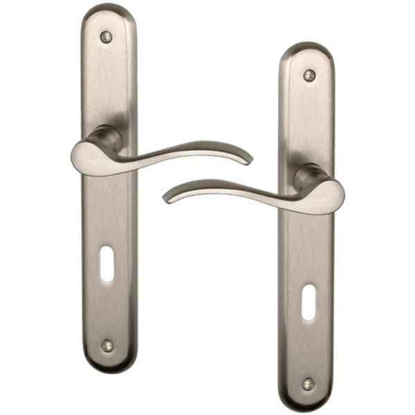 2 poignées de porte AGATHE entrée de Clé, Laiton nickel mat entraxe 195 ...