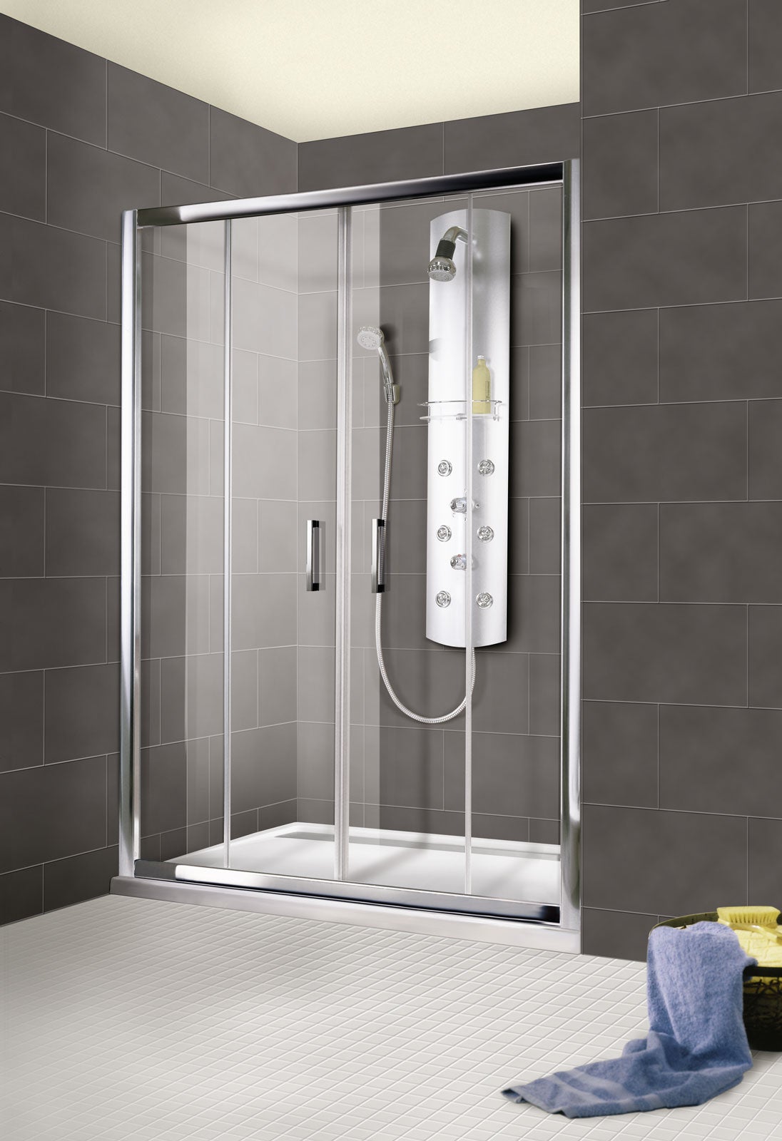 Schulte porte de douche coulissante, 120x185 cm, verre 6 mm, porte en 4 ...