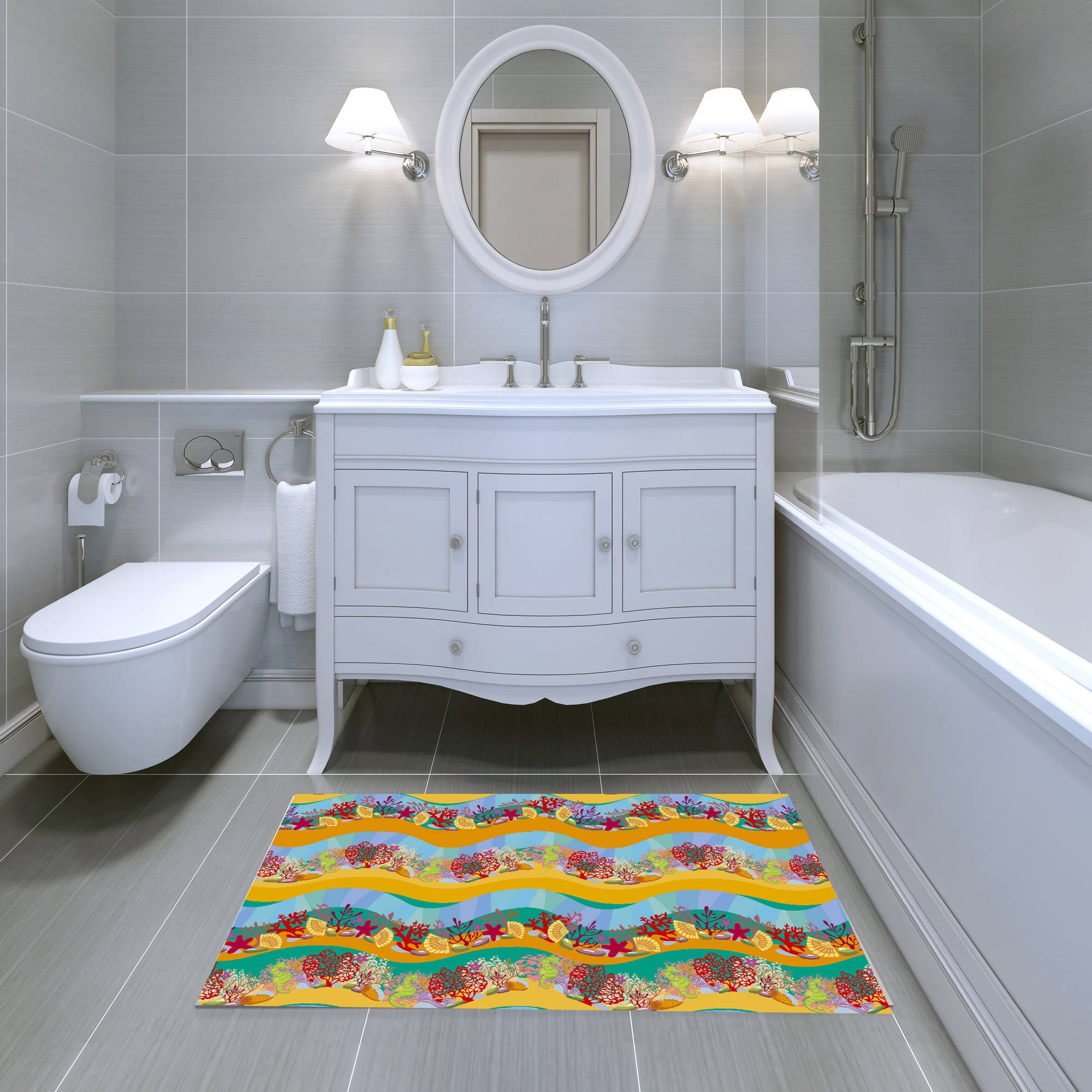 Tapis de bain, 100% Made in Italy, Tapis antitache avec impression ...
