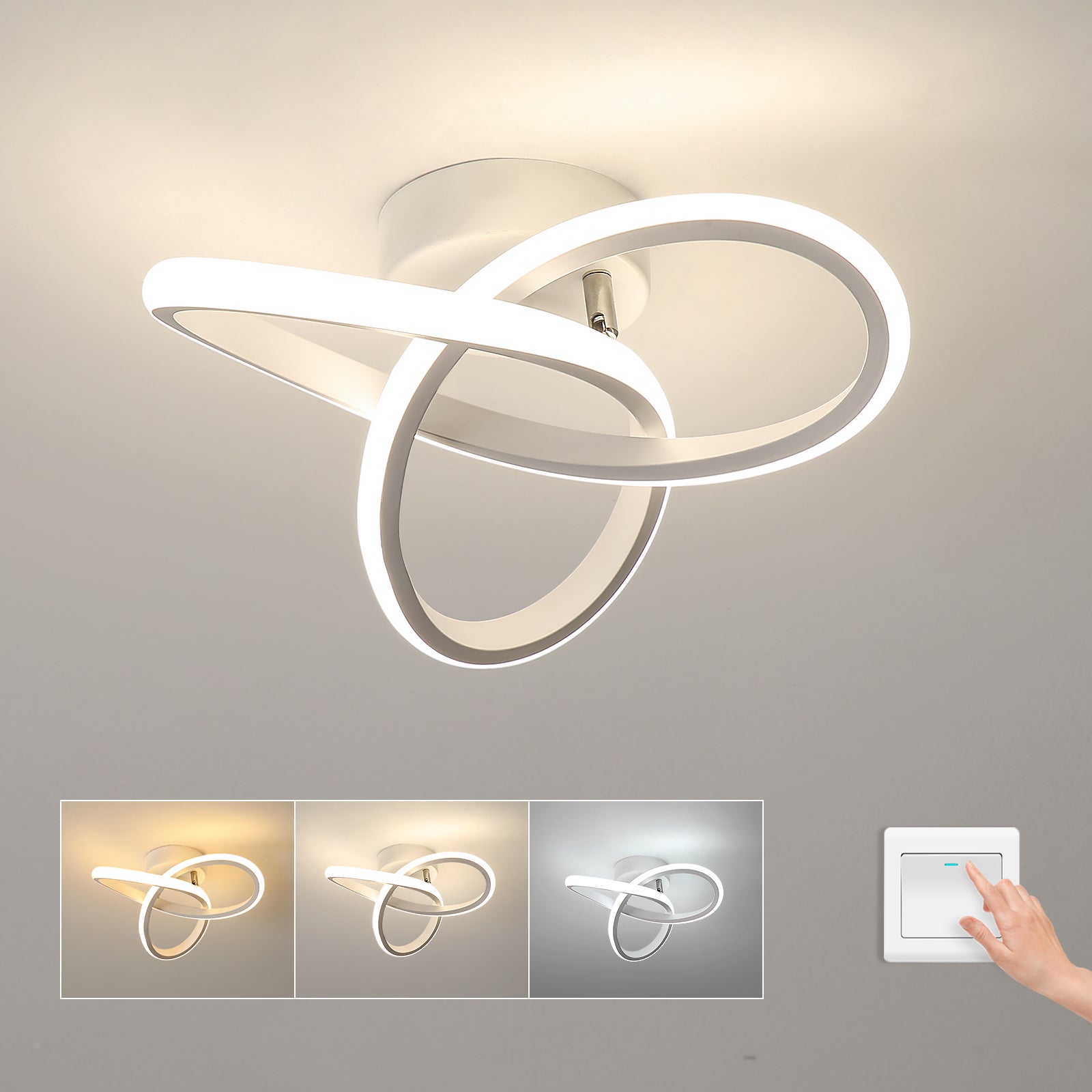 COMELY Plafonnier LED Moderne 22W Noir, Lampe de Plafond à Température ...