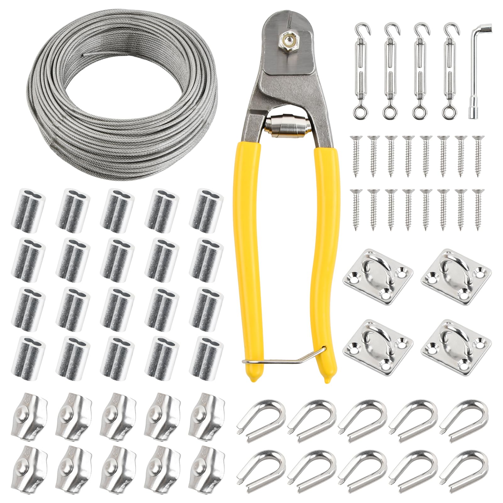 50m Serre Cable Acier, 67 Pcs Kit Gaine Cable avec Tendeur Cable ...