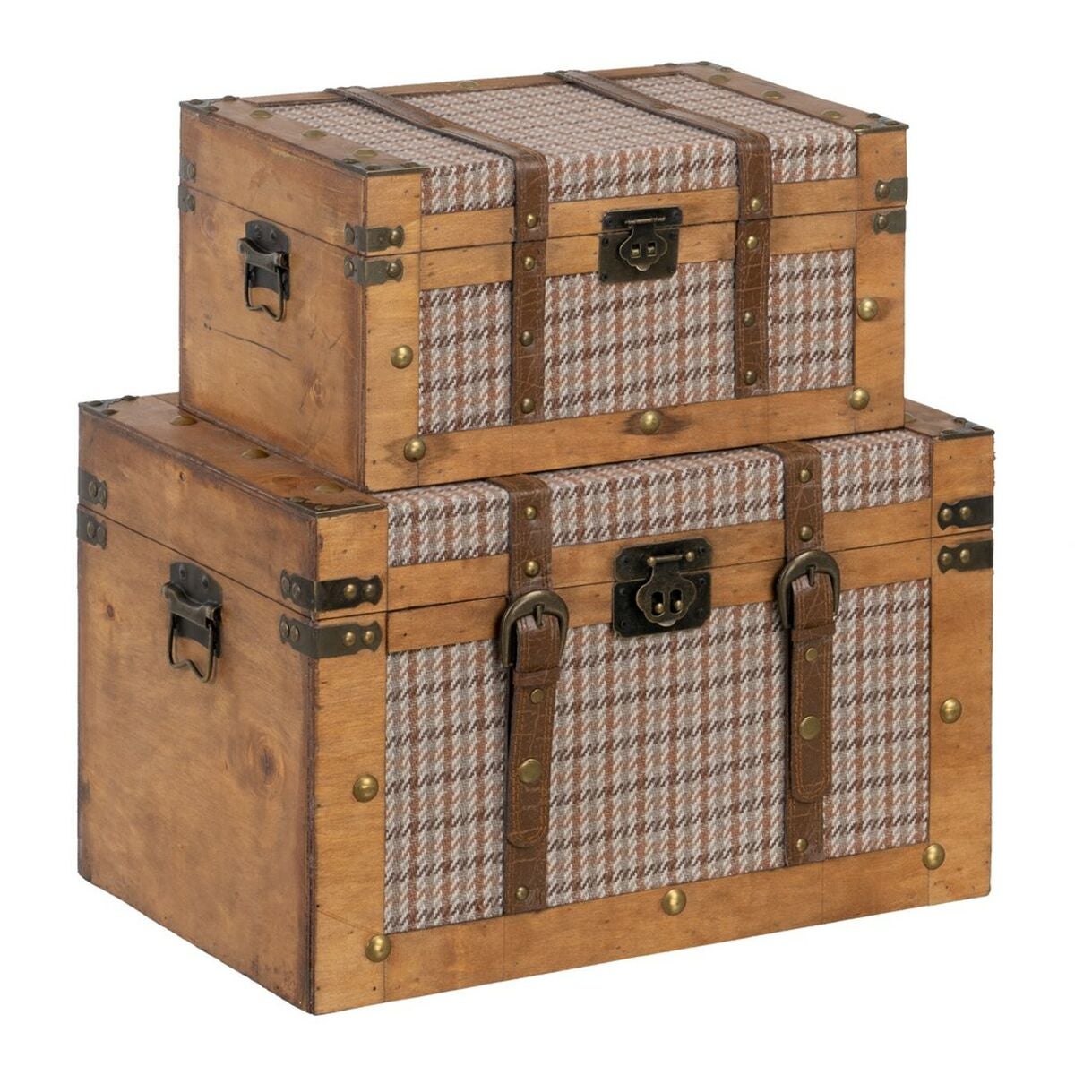 Juego de Baúles 45 x 30 x 29 cm Tejido Sintético Madera Cuadros (2 ...