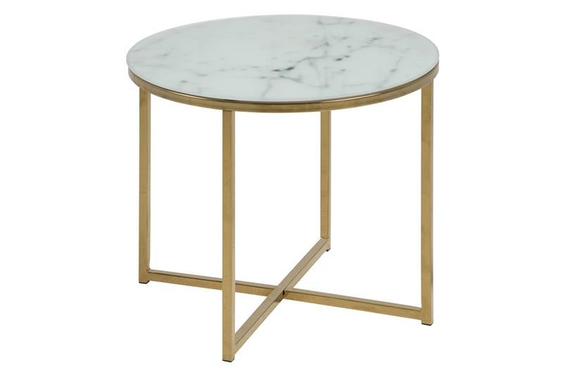 Almaz Table d'angle, Ø 50 cm, en verre avec un imprimé en marbre et une ...