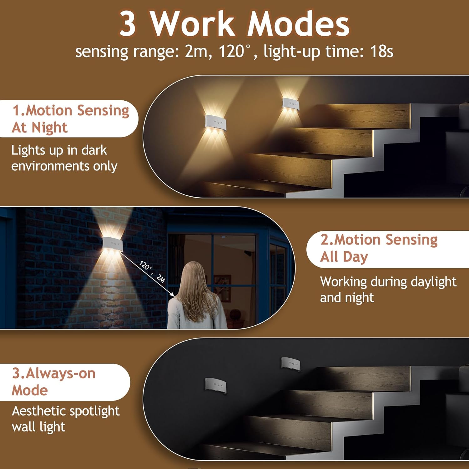 MOORLE Aplique de pared LED de 6 W, sensor de movimiento, iluminación ...